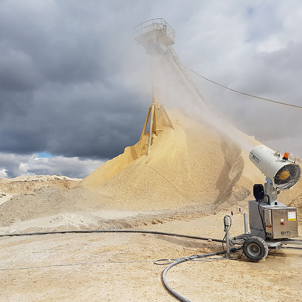 demolition dust control with water mist and turbine
